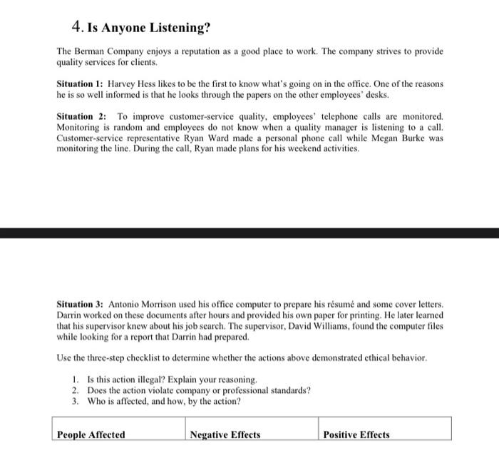 Solved 4. Is Anyone Listening? The Berman Company enjoys a | Chegg.com