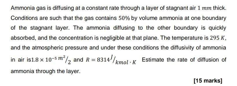 Solved Ammonia gas is diffusing at a constant rate through a | Chegg.com