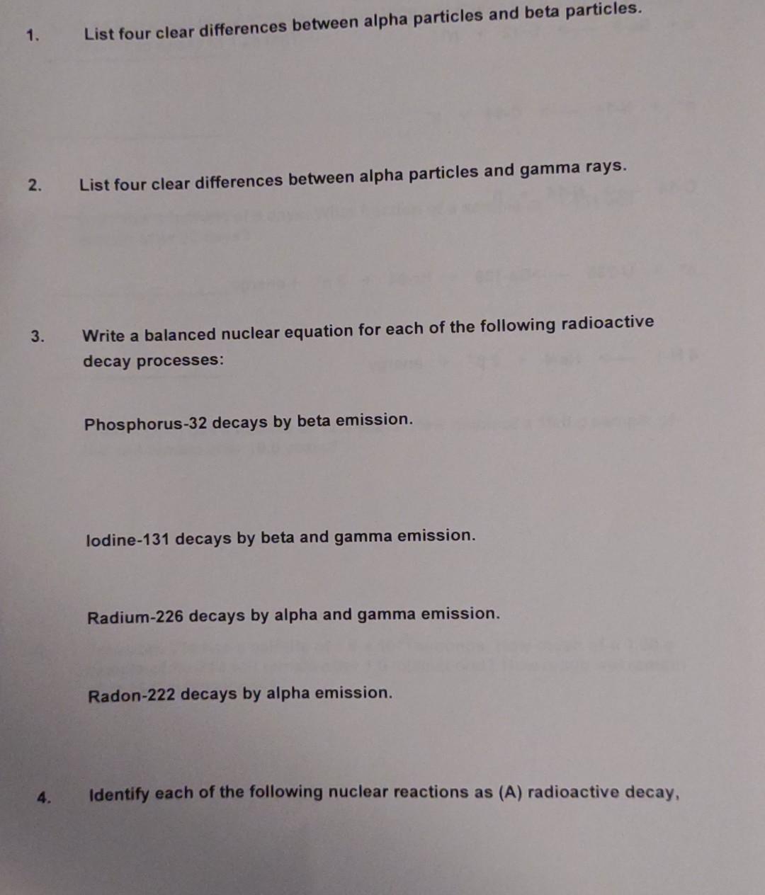 Solved 1. List four clear differences between alpha | Chegg.com