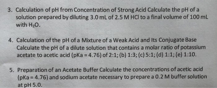 Solved 3. Calculation of pH from Concentration of Strong | Chegg.com