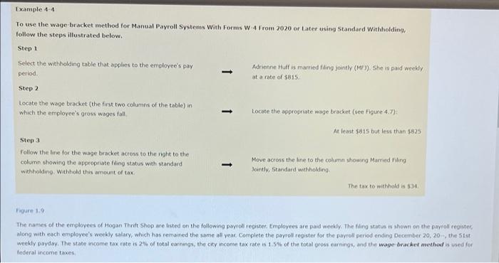 Solved Example 4-4 To use the wage bracket method for Manual | Chegg.com