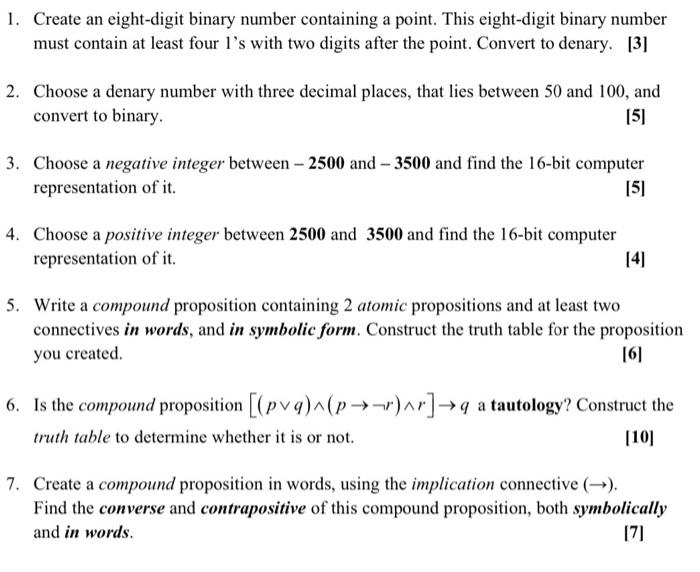 Solved 1. Create an eight-digit binary number containing a | Chegg.com