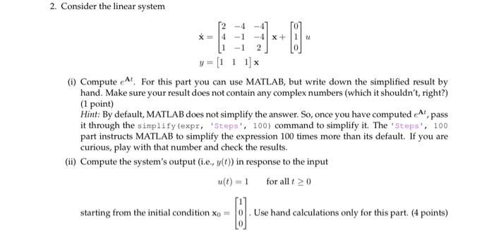 Solved 2. Consider the linear system | Chegg.com