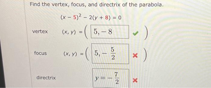 Solved Find the vertex, focus, and directrix of the | Chegg.com