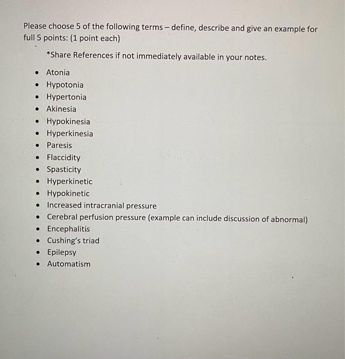Please choose 5 of the following terms - define, | Chegg.com