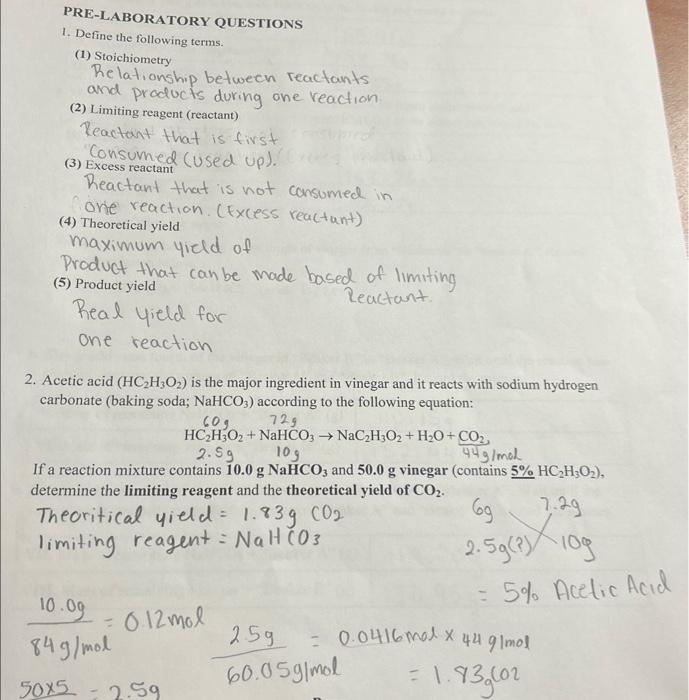 Solved PRE-LABORATORY QUESTIONS 1. Define the following | Chegg.com