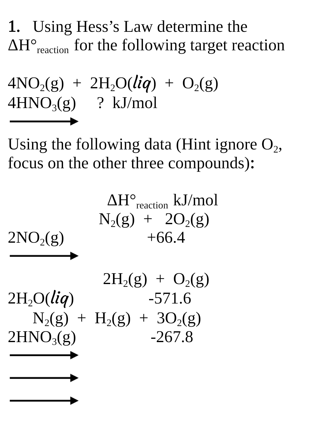 Solved Using Hess's Law determine the ΔH° ﻿reaction for the | Chegg.com