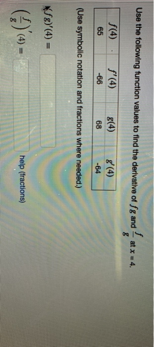 Solved Use the following function values to find the | Chegg.com