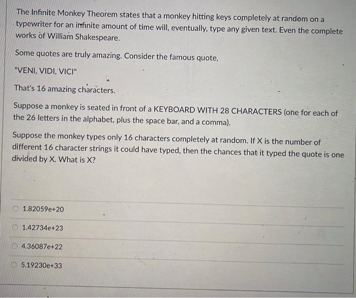 Solved The Infinite Monkey Theorem states that a monkey | Chegg.com