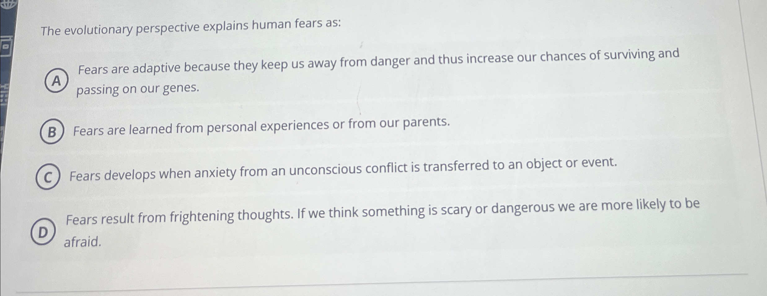 Solved The evolutionary perspective explains human fears | Chegg.com