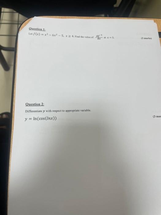 Solved Question 1: Let f(x)=x3−6x2−5,x≥4. Find the value of | Chegg.com