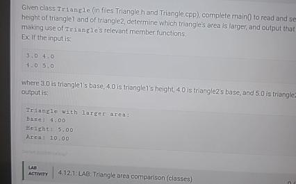 Solved Given class Triancie (in files Triangle h and | Chegg.com