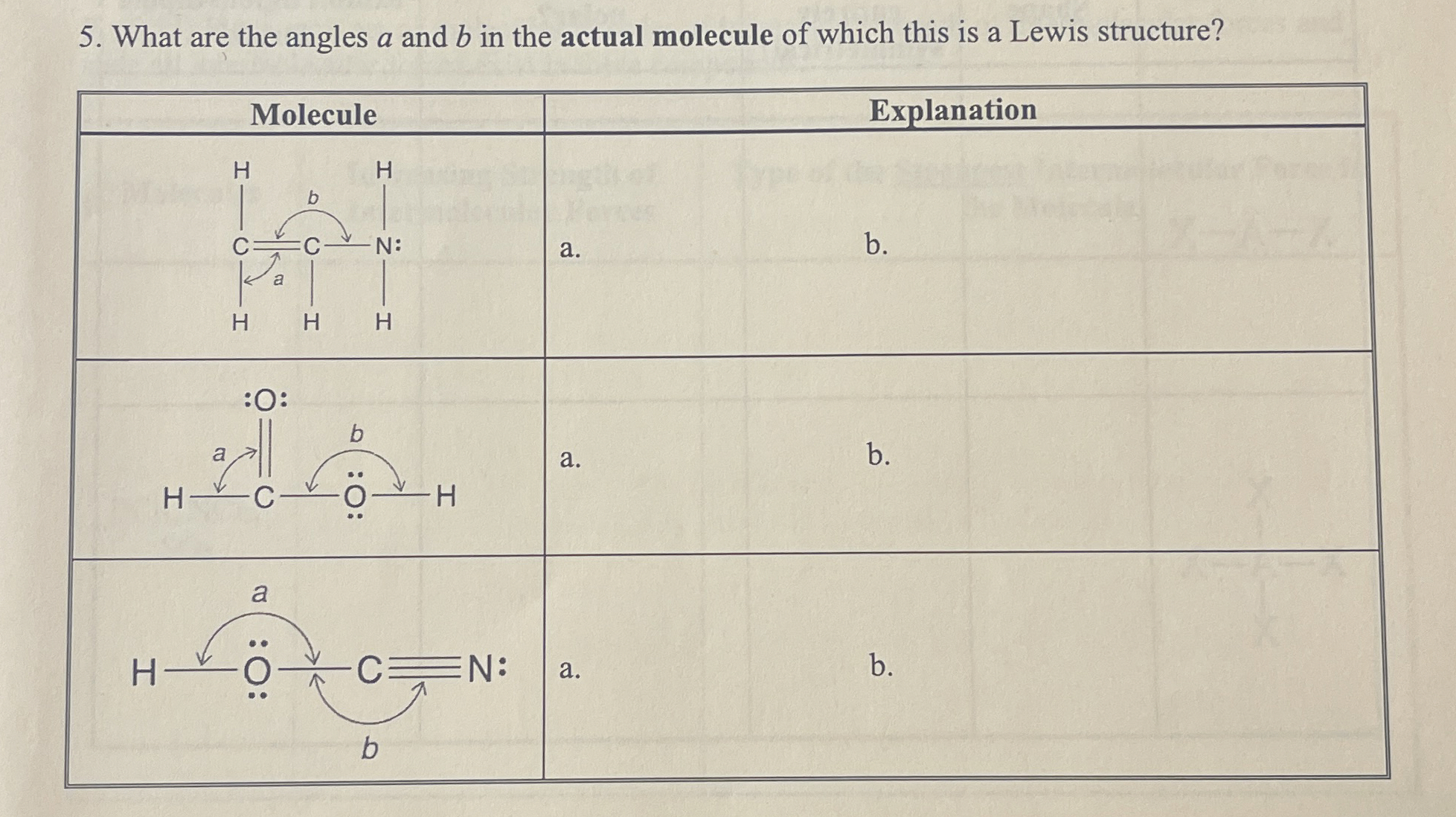 Solved What are the angles a and b ﻿in the actual molecule | Chegg.com