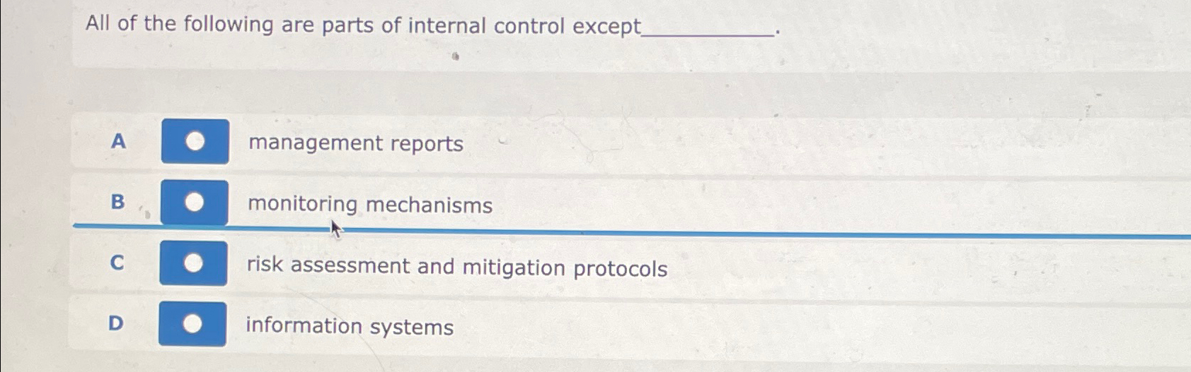 Solved All of the following are parts of internal control | Chegg.com