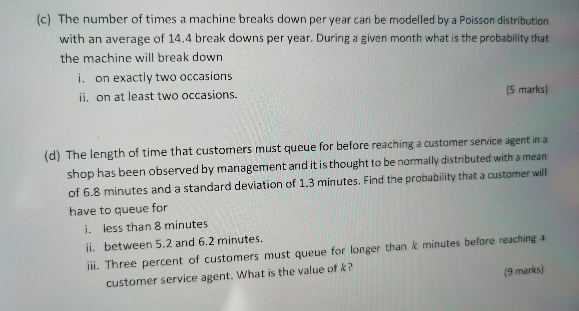 Solved (c) The number of times a machine breaks down per | Chegg.com