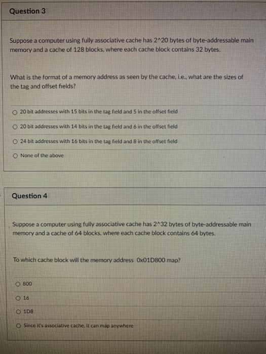 Solved Question 3 Suppose a computer using fully associative | Chegg.com