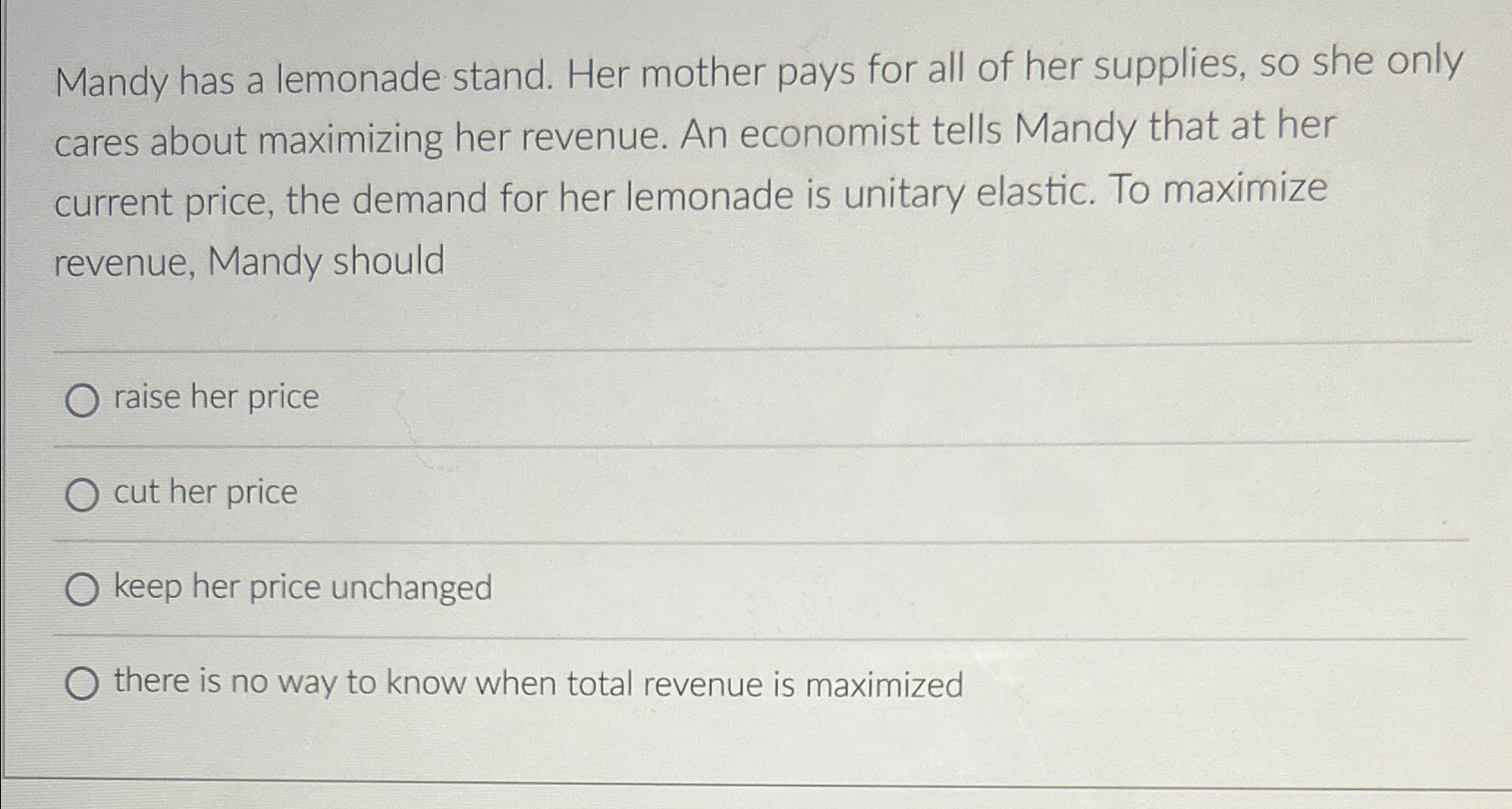 Solved Mandy has a lemonade stand. Her mother pays for all | Chegg.com