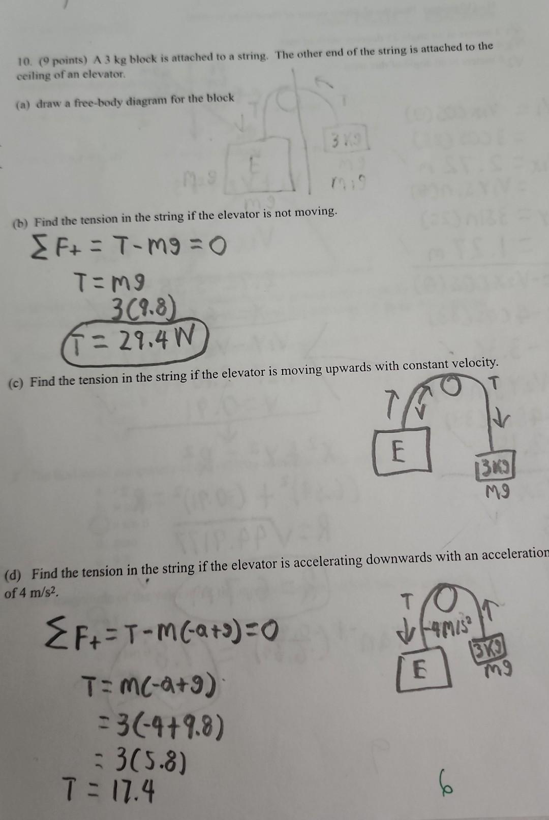 Solved 10. ( 9 points) A 3 kg block is attached to a string. | Chegg.com