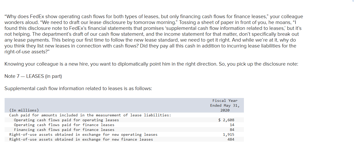 Solved Required:Why does FedEx show operating cash flows for | Chegg.com