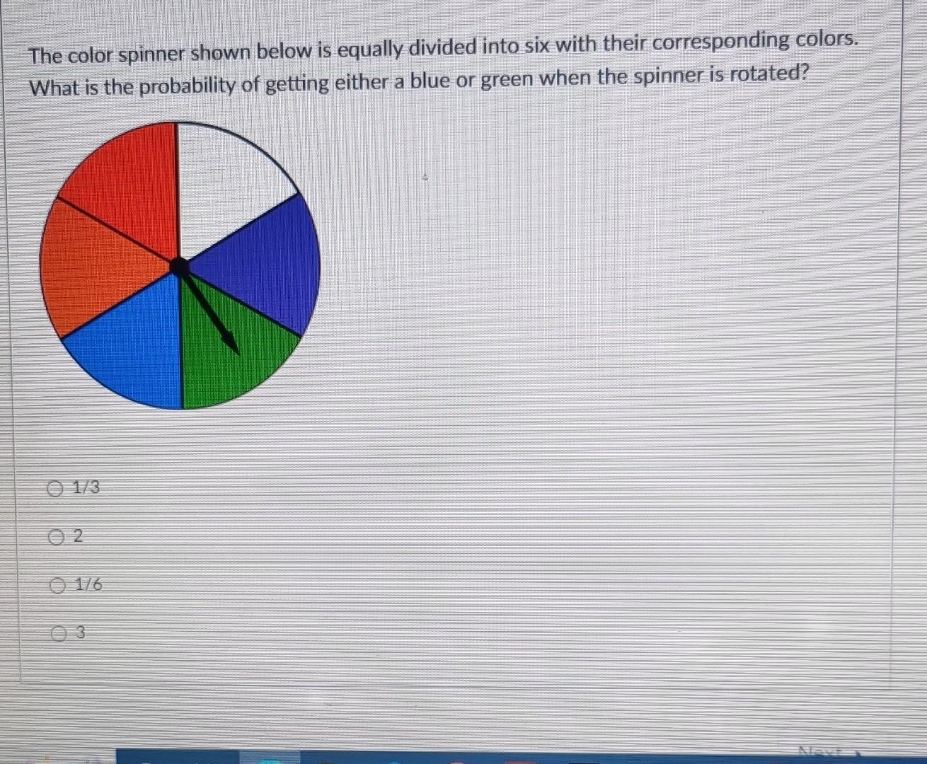 Solved The color spinner shown below is equally divided into | Chegg.com