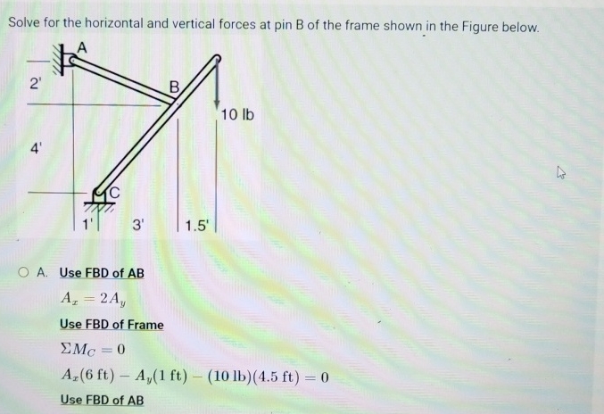 Solved Solve for the horizontal and vertical forces at pin B | Chegg.com