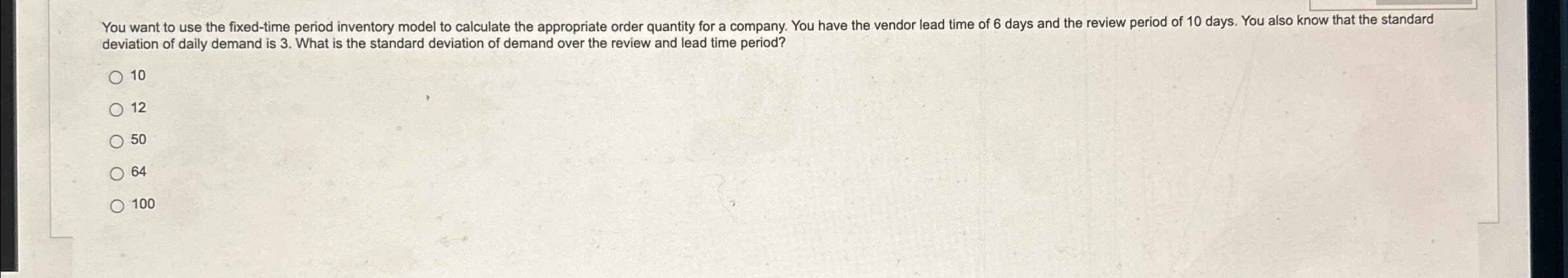 Solved deviation of daily demand is 3 . ﻿What is the | Chegg.com