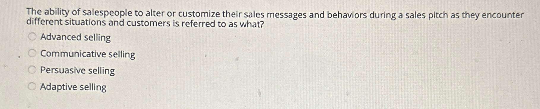 Solved The ability of salespeople to alter or customize | Chegg.com