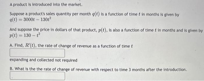 Solved Suppose a product's sales quantity per month q(t) is | Chegg.com