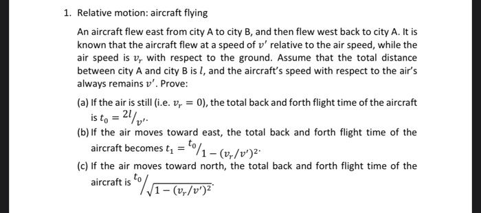 Solved 1. Relative motion: aircraft flying An aircraft flew | Chegg.com