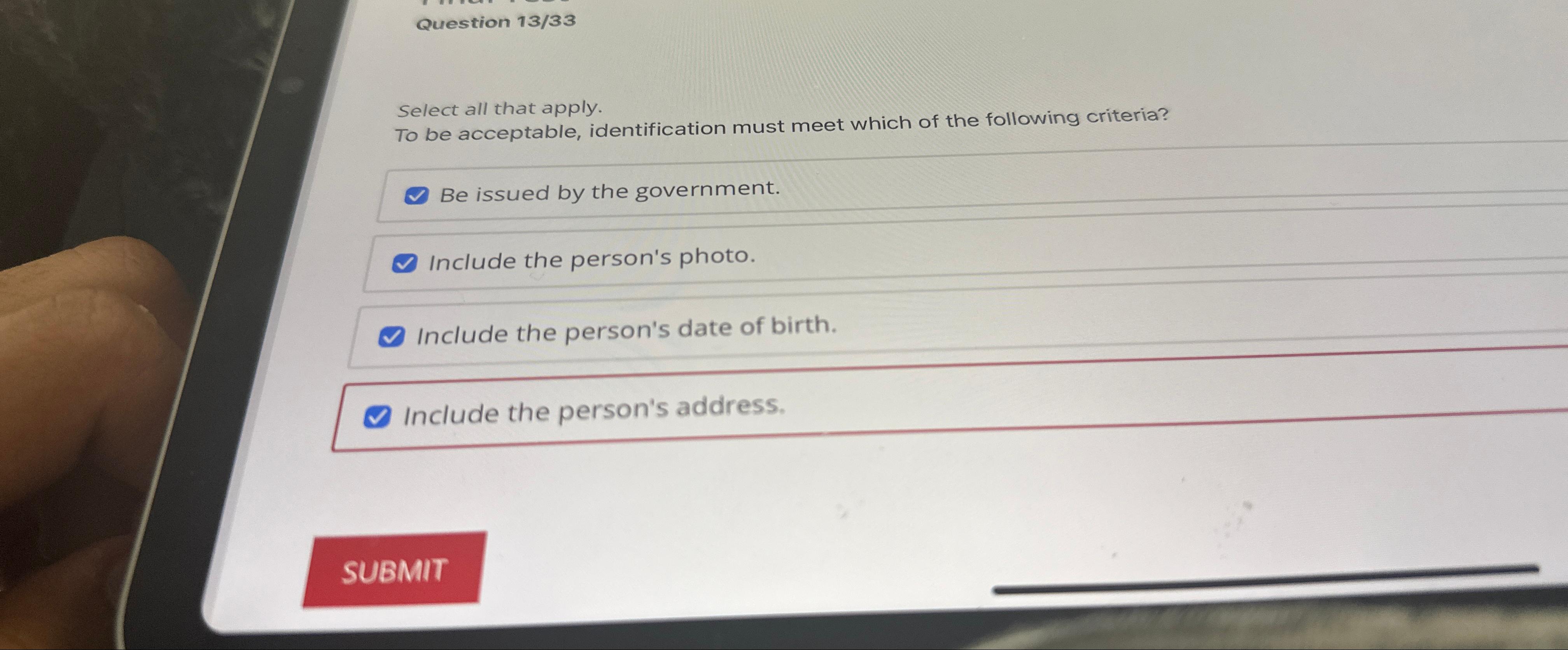 Solved Question 13/33Select all that apply.To be acceptable, | Chegg.com