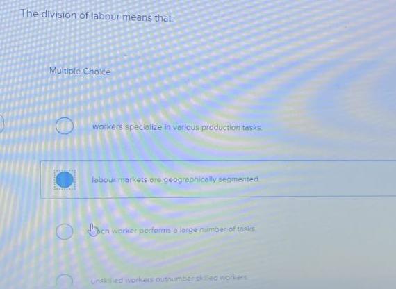 Solved The division of labour means that:Multiple | Chegg.com