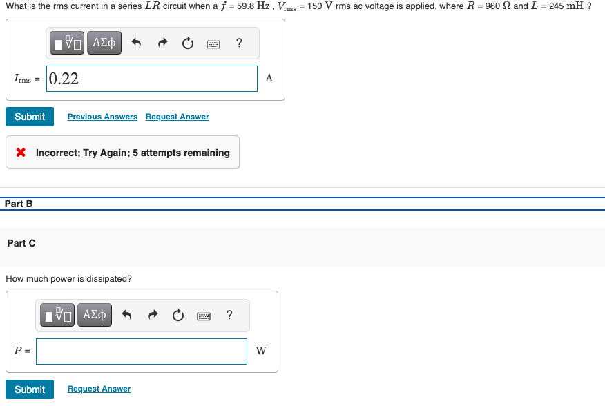 Solved What is the rms current in a series LR ﻿circuit when | Chegg.com
