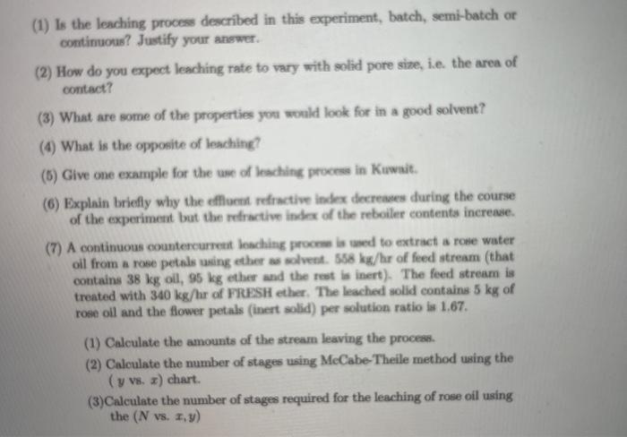 Solved (1) Is the leaching process described in this | Chegg.com