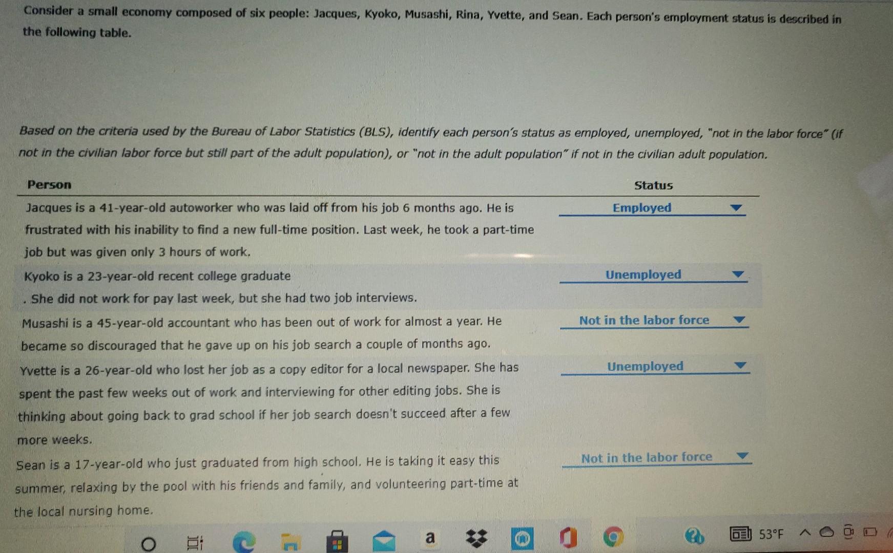 Solved Consider a small economy composed of six people: | Chegg.com