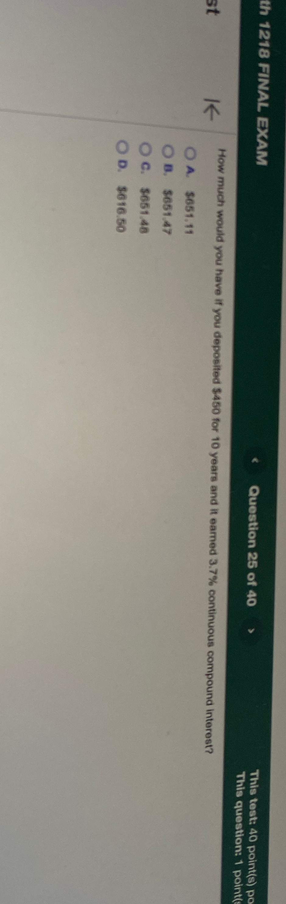 th 1218 ﻿FINAL EXAMQuestion 25 ﻿of 40This tost: 40 | Chegg.com