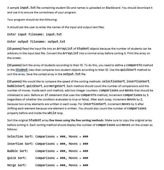 Solved A sample input. txt file containing student IDs and | Chegg.com