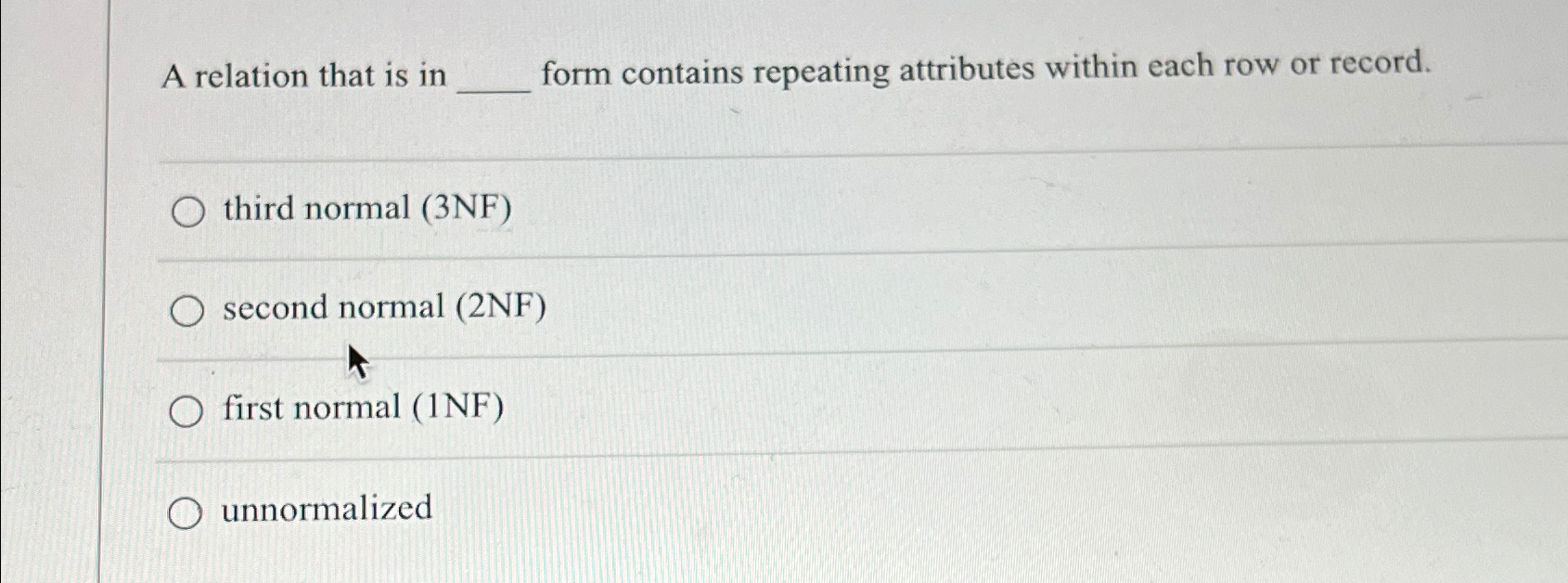 Solved A relation that is in form contains repeating | Chegg.com