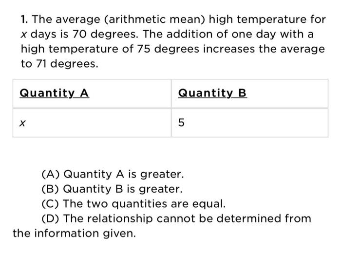 Solved 1. The average (arithmetic mean) high temperature for | Chegg.com