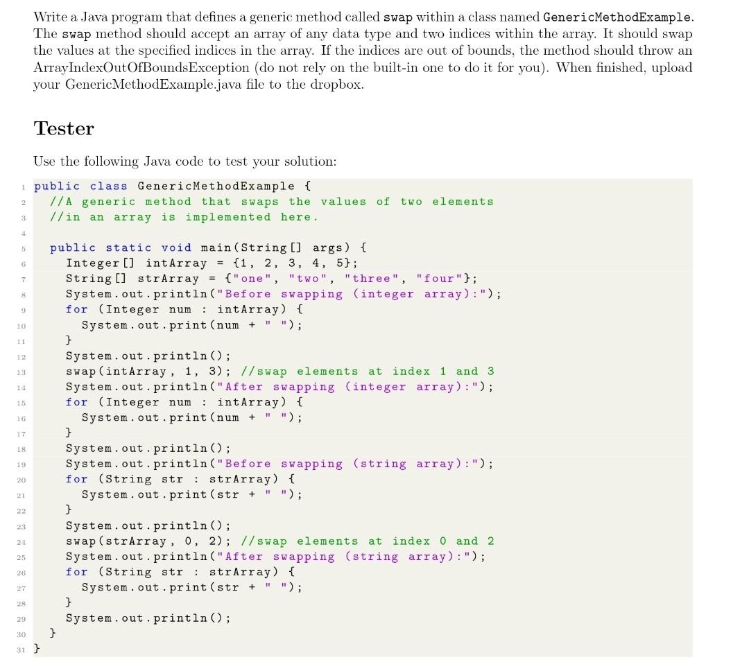 Solved Only Write A Genericmethodexample And Do Not Edit The 4285