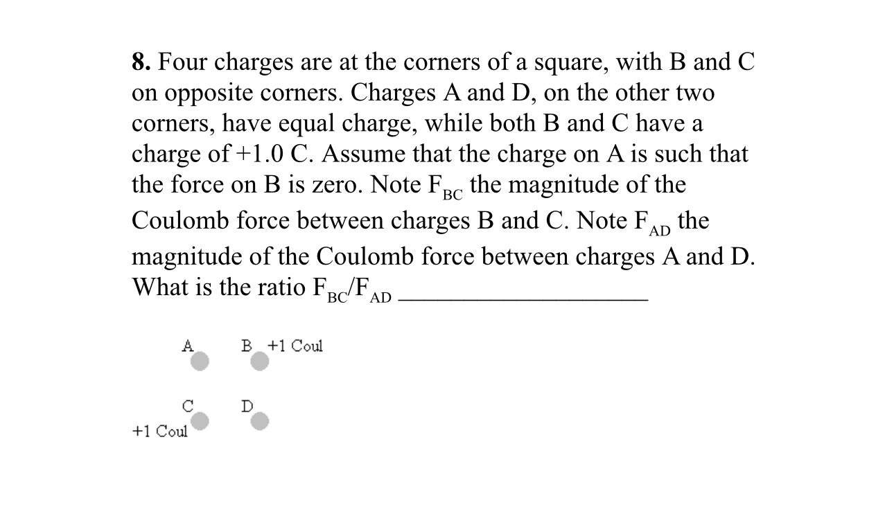 Solved Four charges are at the corners of a square, with B | Chegg.com