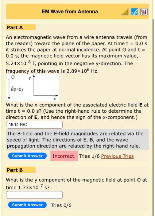 Solved EM Wave from Antenna H Part A An electromagnetic wave | Chegg.com
