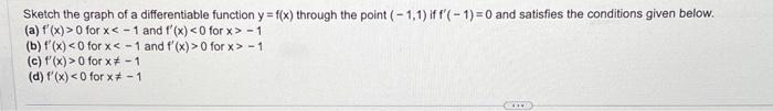 Solved Sketch the graph of a differentiable function y=f(x) | Chegg.com