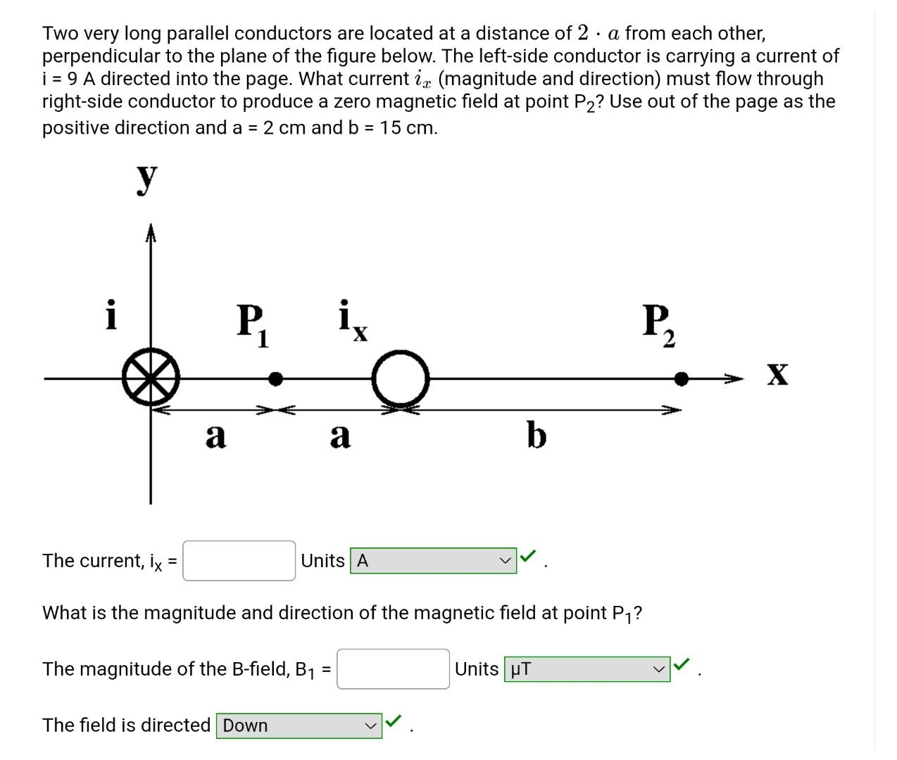 Solved Two very long parallel conductors are located at a | Chegg.com