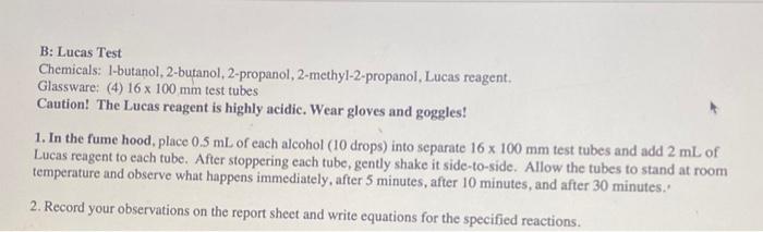 Solved B: Lucas Test Chemicals: 1-butanol, 2-butanol, | Chegg.com