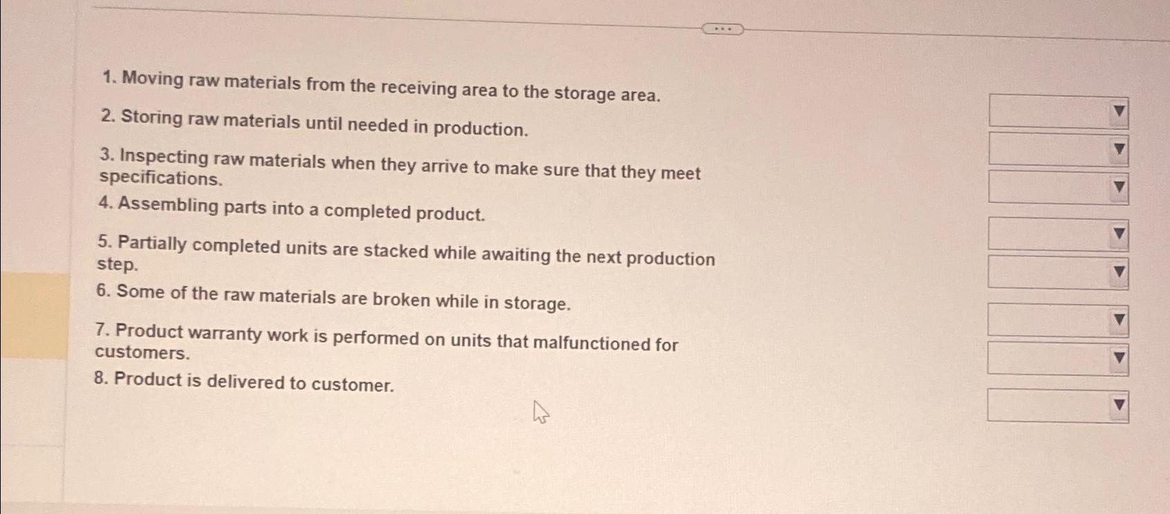 Solved Moving raw materials from the receiving area to the | Chegg.com