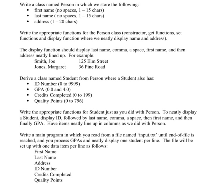 Solved Write a class named Person in which we store the | Chegg.com