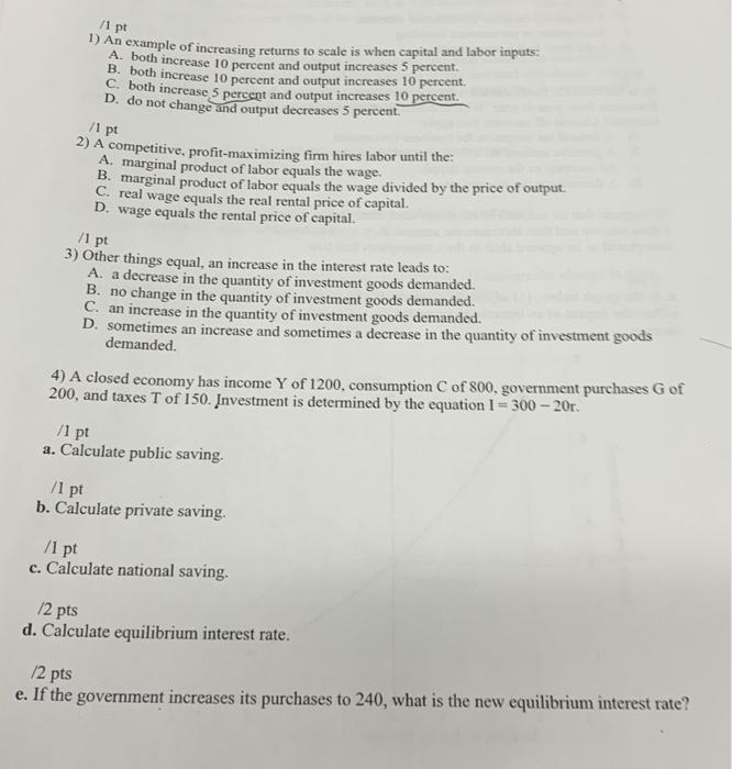 Solved 1) An example of increasing returns to scale is when | Chegg.com