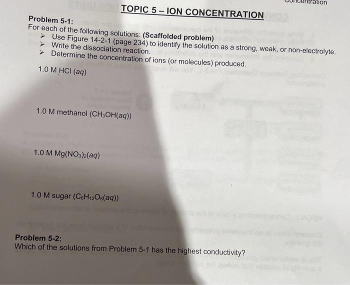Problem 5-1: For each of the following solutions: | Chegg.com