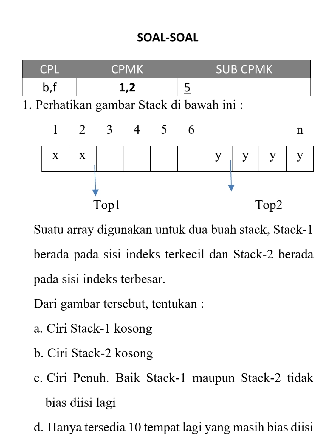 SOAL-SOAL\table[[CPL,CPMK,SUB CPMK],[b,f,1,2,5? | Chegg.com