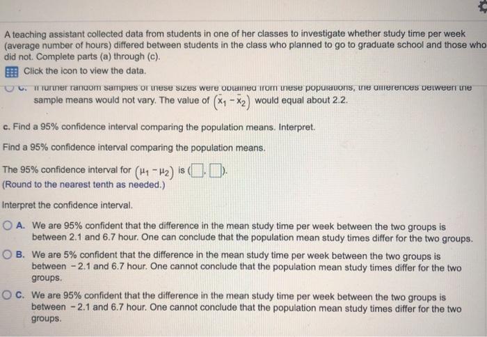 Solved A teaching assistant collected data from students in | Chegg.com